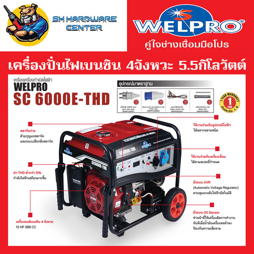 เครื่องกำเนิดไฟ เครื่องปั่นไฟ เบนซิน 4จังหวะ กำลัง 13Hp ผลิตไฟได้ 5.5 ...