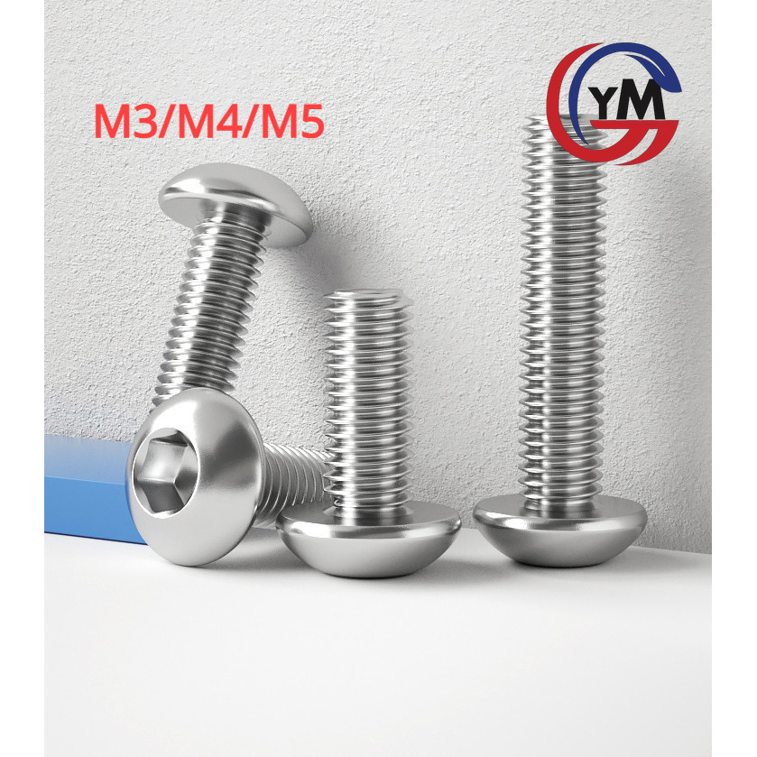 [YHM1] M3/M4/M5 หัวจมกลม น็อต สกรู สแตนเลส 304 เกลียวมิล หยาบ / Button ...