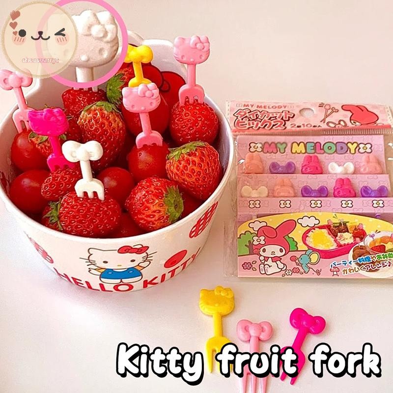Chee 10pcs Hello Kitty Sanrio Things แซนวิชพลาสติกป้ายเด็กน่ารักส้อม ...