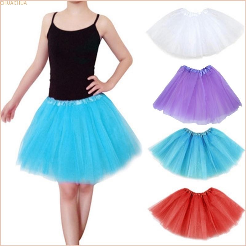 Chu 12 สีผู้หญิงผู้ใหญ่สามชั้น Tulle Tutu กระโปรงบัลเล่ต์จีบขนมหวาน Co ...