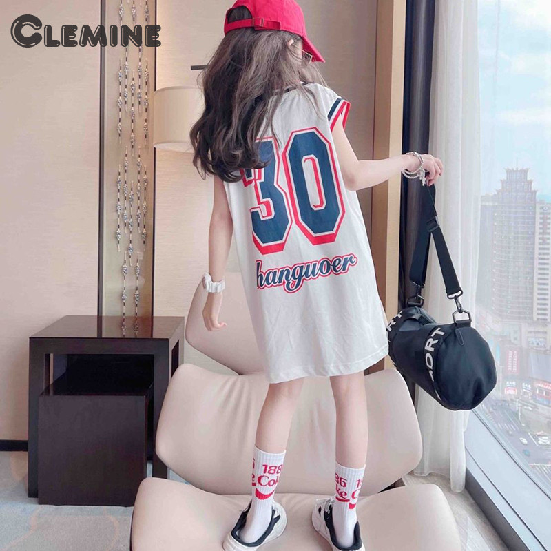 Clemine ชุดเดรสเสื้อยืดแขนสั้นเด็กผู้หญิง สไตล์เกาหลี สาวน้อยกีฬา เสื้อ ...