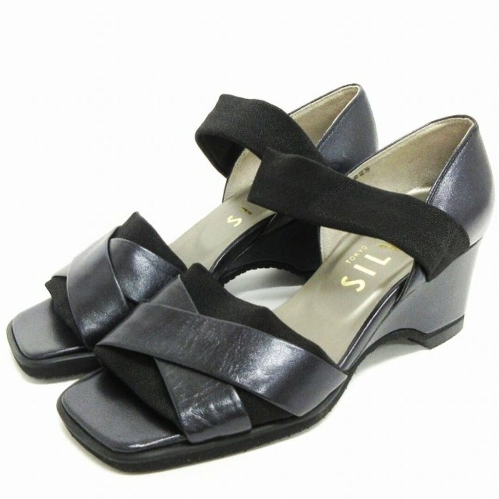 Sylvia Cross Sandals Open Toe Wedge Sole Black 22.5cm Direct from Japan ...