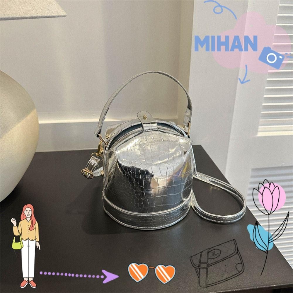 Mh Mini Shiny Buckets กระเป๋า, PU หนังแฟชั่น Crossbody Chains กระเป๋า ...