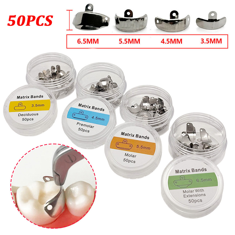 50 ชิ้น/กล่องทันตกรรม Matrix Band Sectional Contoured โลหะ Matrices ...