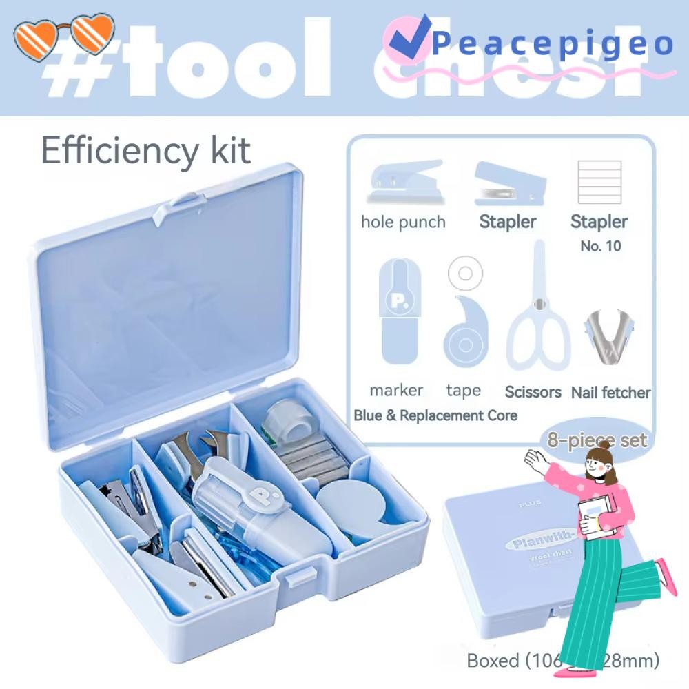 Peacepigeo 8 ชิ้น/กล่องชุดเครื่องเขียนนักเรียน, Kawaii Ins ชุดประสิทธิภาพสํานักงาน, Mini Stapler ...