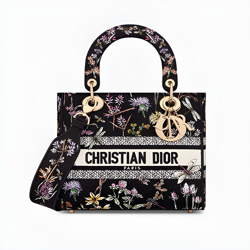 Authentic Medium Lady D-Lite Bag, Black Multicolor Dior Herbarium Embroidery | Shopee Thailand