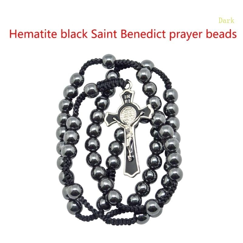 Dark Catholic Hematites ลูกปัด Rosary สร ้ อยคอ Handทอข ้ ามศาสนา Chain ...