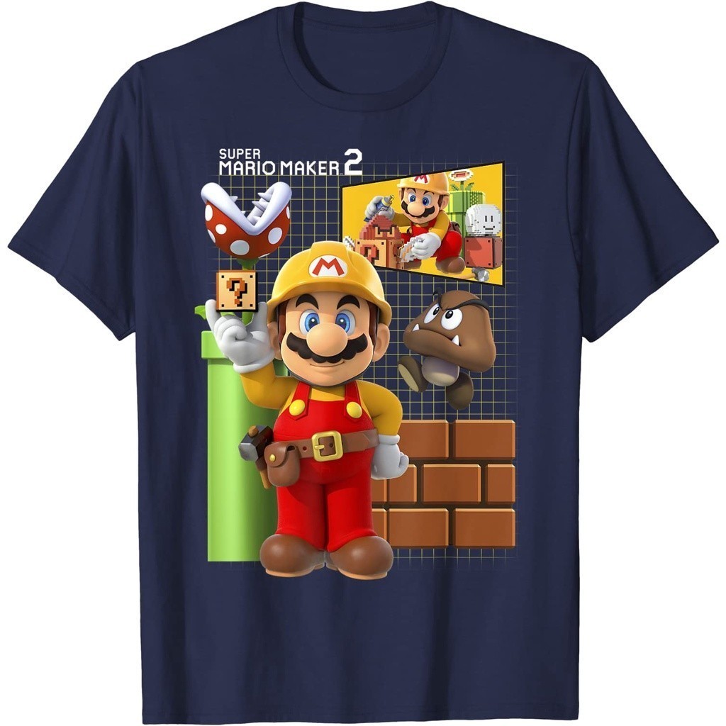 ย้อนยุคS-5XL เสื้อยืดผ้าฝ้ายพรีเมี่ยม เสื้อยืด พิมพ์ลาย Super Mario ...