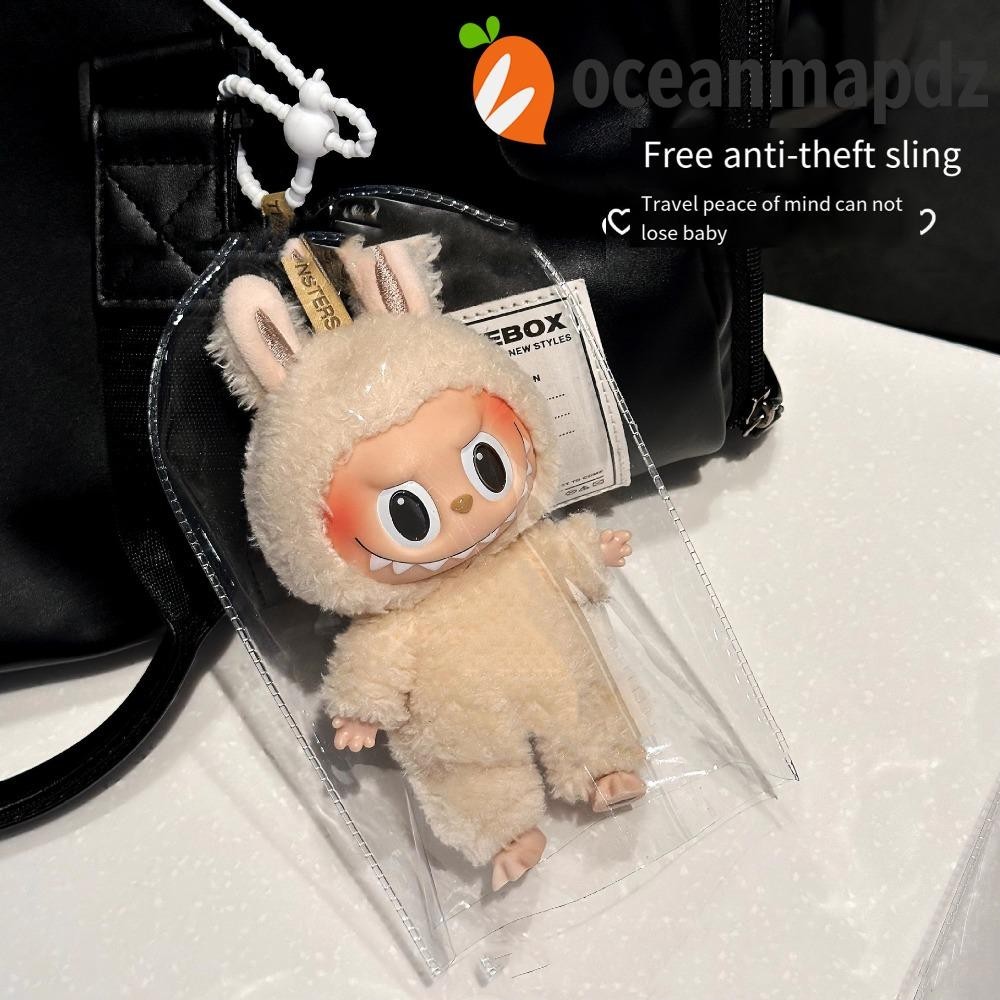 Oceanmapdz Labubu ฝาครอบป้องกัน, ใสฝุ่นใส Labubu ตุ๊กตา, PVC Key Chain Cover โปร่งใส Labubu Time ...