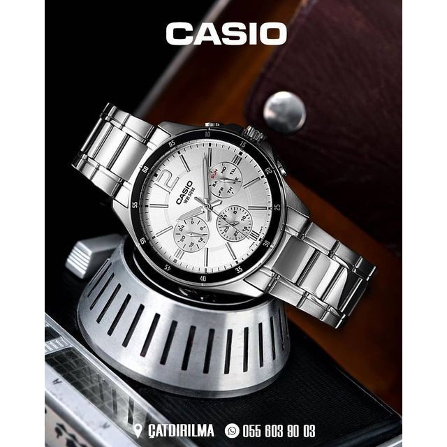 Casio Standard นาฬิกาข้อมือผู้ชาย สายสแตนเลส หน้าปัดขาว รุ่น MTP-1374D ...