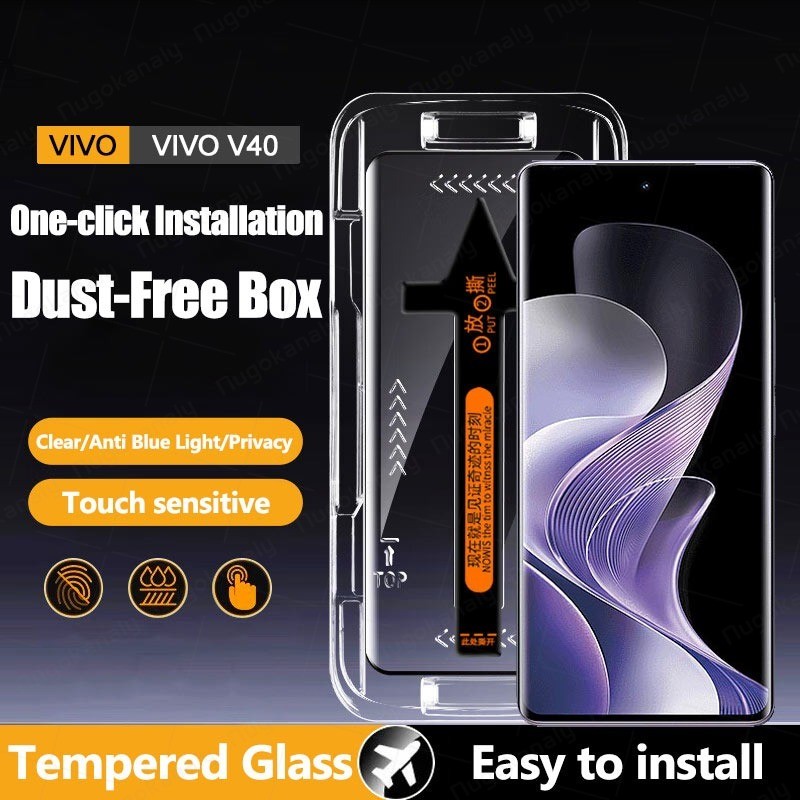 ติดตั้งง่ายคลุมทั้งหมดปกป้องหน้าจอฟิล์มกระจกนิรภัย Vivo V40 V30 V30E V29 V27 V25 Pro X100 X90 ...