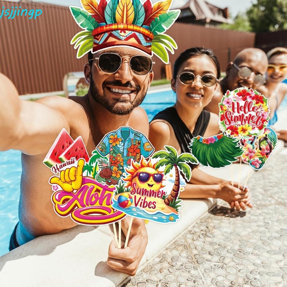 Jsjjingp 30 ชิ้น Hawaiian Party Photo Props, แว่นตาดอกไม้กีตาร์ Aloha ...