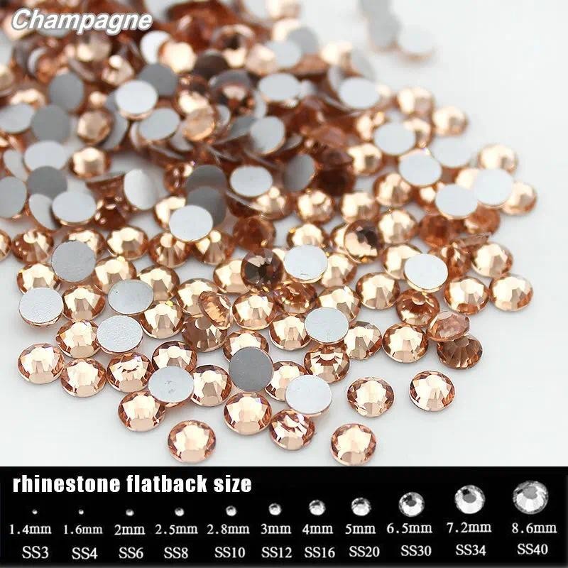 Ss4-ss34 แชมเปญ Rhinestone 1440/288pcs Flatback Non Hotfix กาวบน ...