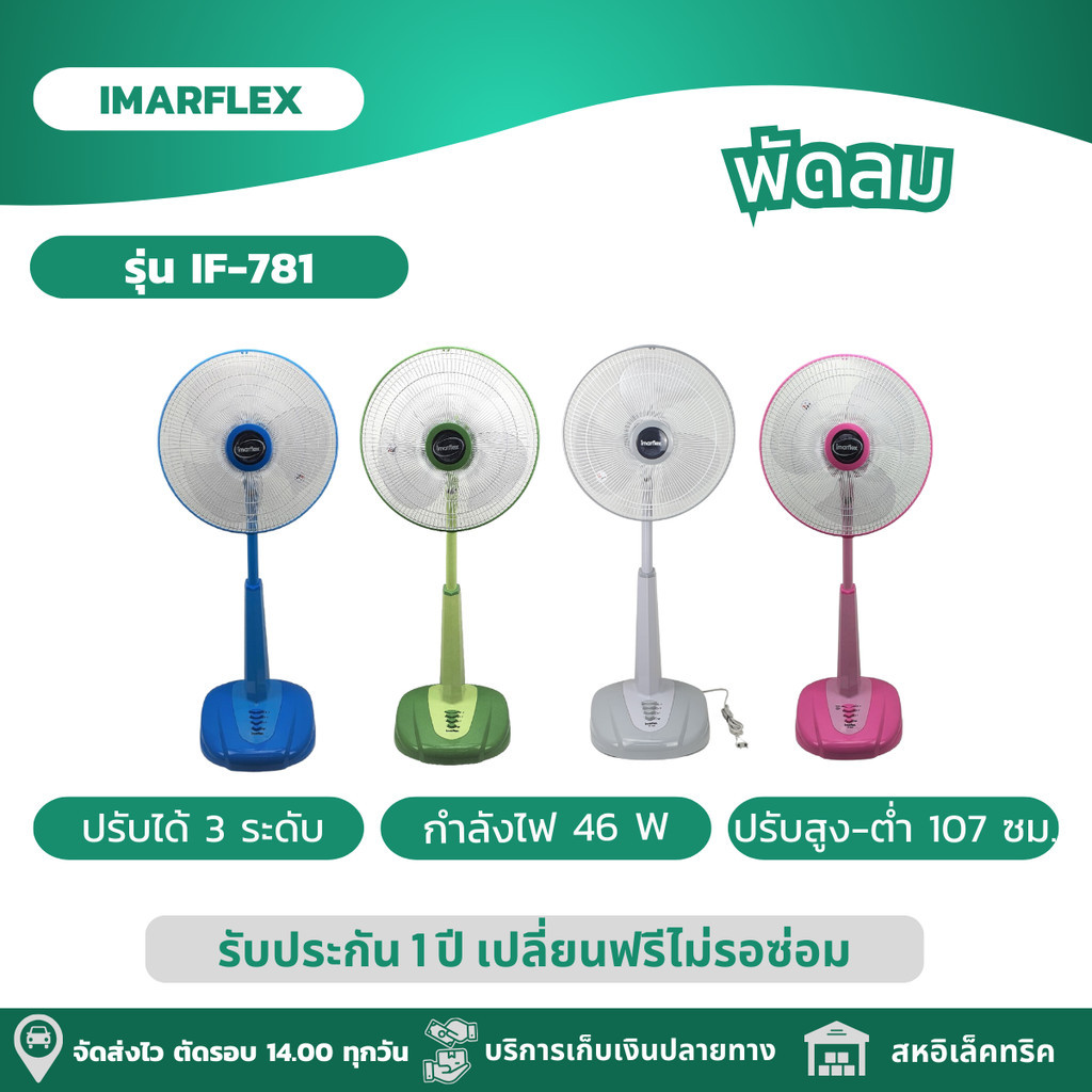 IMARFLEX พัดลมตั้งพื้น พัดลมสไลด์ ขนาด 16 นิ้ว กำลังไฟ 46 วัตต์ รุ่น IF-781 | Shopee Thailand