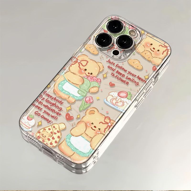 การ์ตูนน่ารักเนยหมีโทรศัพท์มือถือสําหรับiphone 11 15 14 13 Pro Max 12/8se 7 Plus XSซิลิโคนวัสดุ ...