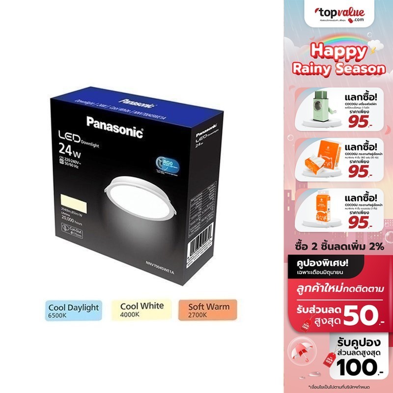 [เหลือ 100 ทักแชท] Panasonic LED Downlight โคมไฟดาวน์ไลท์ ฝังฝ้า 9W 12W 15W 18W 24W รุ่น DN-2G ...