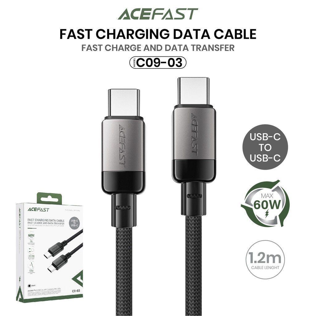 ACEFAST รุ่น C9-03 ของแท้ 100% สายชาร์จ ไทป์ซี-ไทป์ซี ชาร์จเร็ว 60วัต 1.2m Type-C to Type-C Fast ...