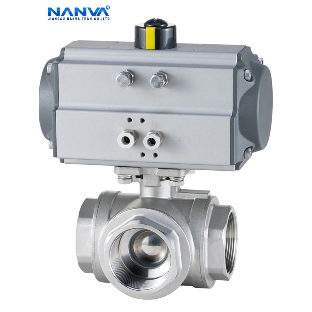 Q614/5F-16P วาล์วทิศทาง L-type T-type DN20 DN25 DN32 สแตนเลส，บอลวาล์วนิวแมติก 3 ทางแบบมีเกลียว ...