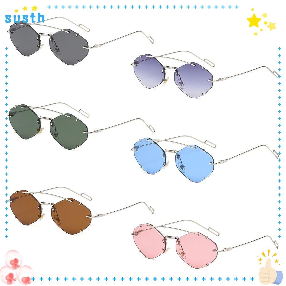 Susth แว่นกันแดดไร้ขอบ, แว่นกันแดดหกเหลี่ยมอินเทรนด์ป้องกันรังสียูวี400 ...