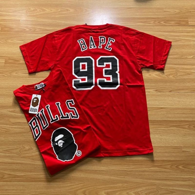[S-5XL] เสื้อยืดพรีเมี่ยม พิมพ์ลาย Bape X BULLS 93 AAPE A BATHING APE ...