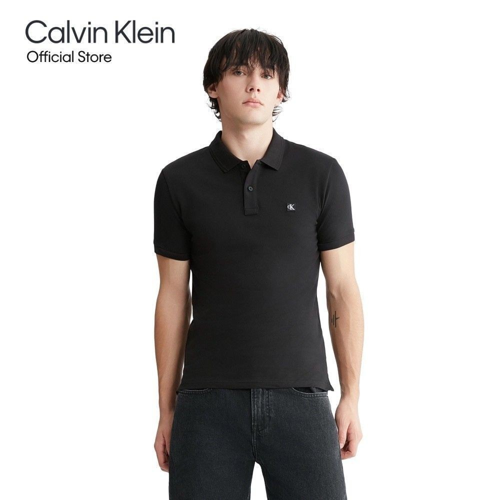 CALVIN KLEIN เสื้อโปโลผู้ชาย ทรง Slim รุ่น J324246 BEH - สีดำ | Shopee ...