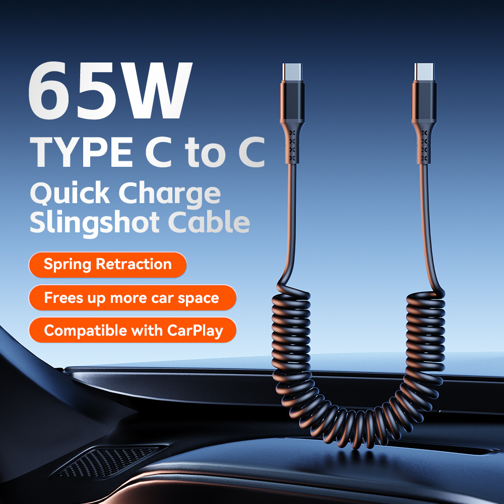65w Spring Type C ถึง C PD 3.0 สายชาร์จเร็ว,สายหนังสติ๊กเข้ากันได้กับ ...
