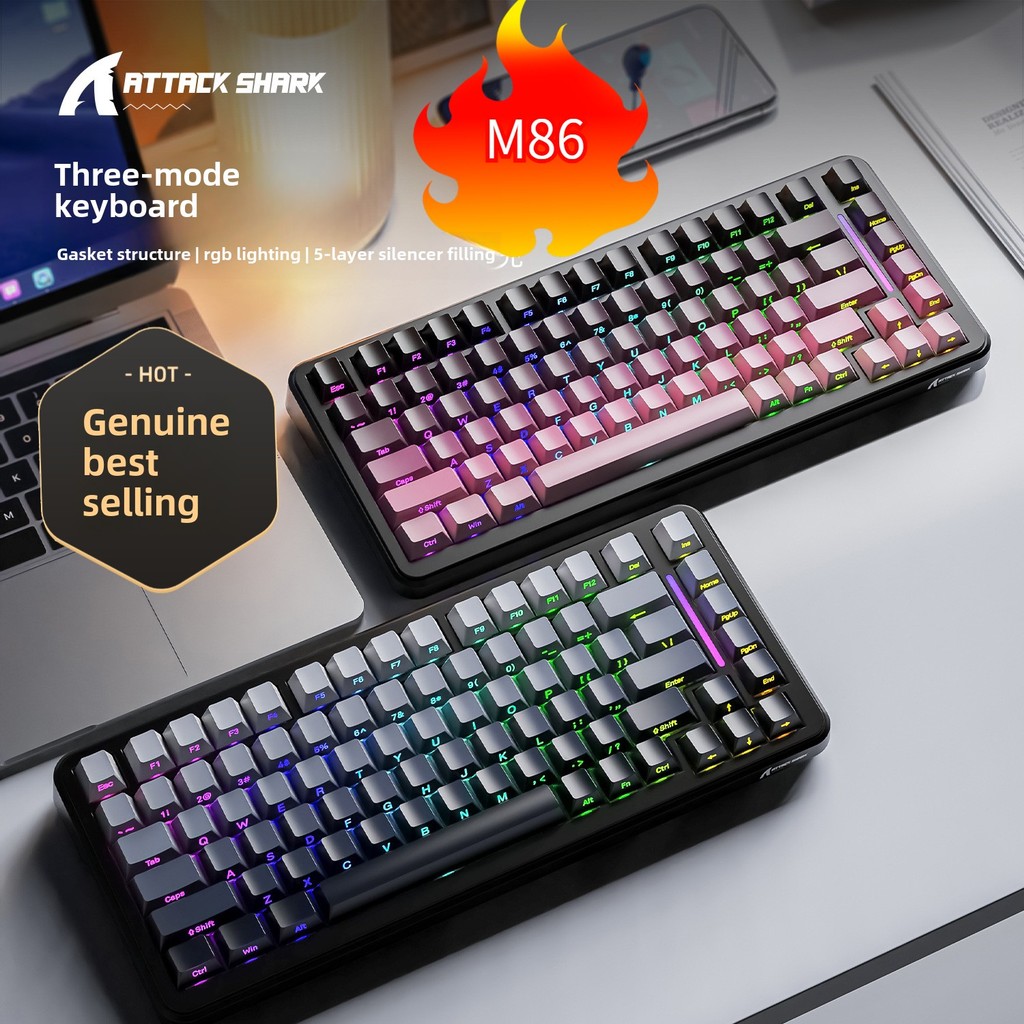 คีย์บอร์ดไร้สาย Attack Shark M86 แบบกลไก บลูทูธ RGB ปรับแต่งได้ 3 โหมด ...