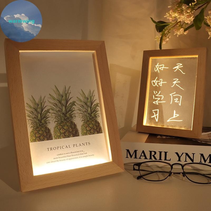 Warmwing กรอบรูปเรืองแสงกรอบรูปตาราง Luminous Holder Simple 3D Light Decor ไฟ LED ไม้ USB LED ...
