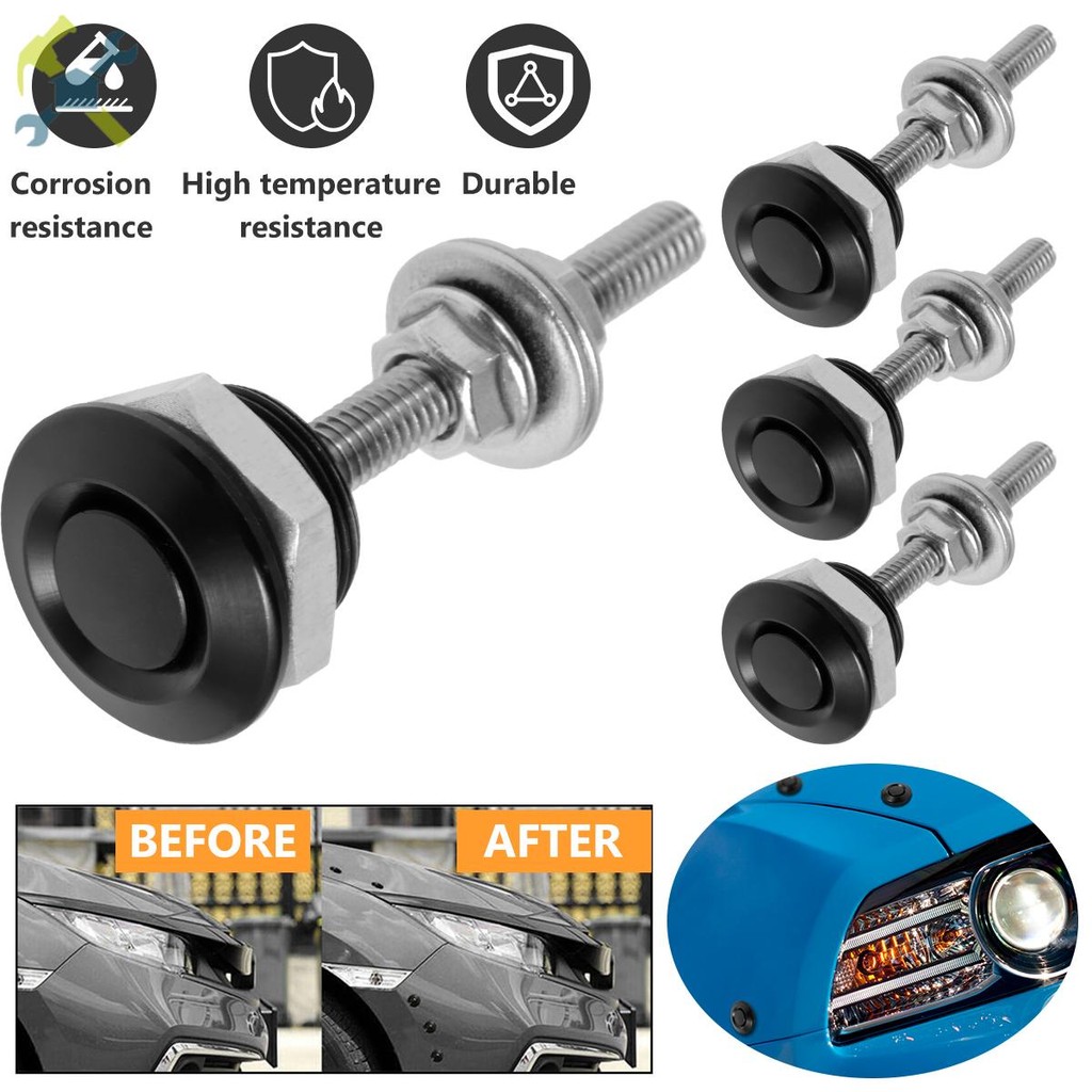 4 ชิ้นรถ Hood Pins สแตนเลสรถกันชน Latch Kit อลูมิเนียม Hood Bonnet Pins ...