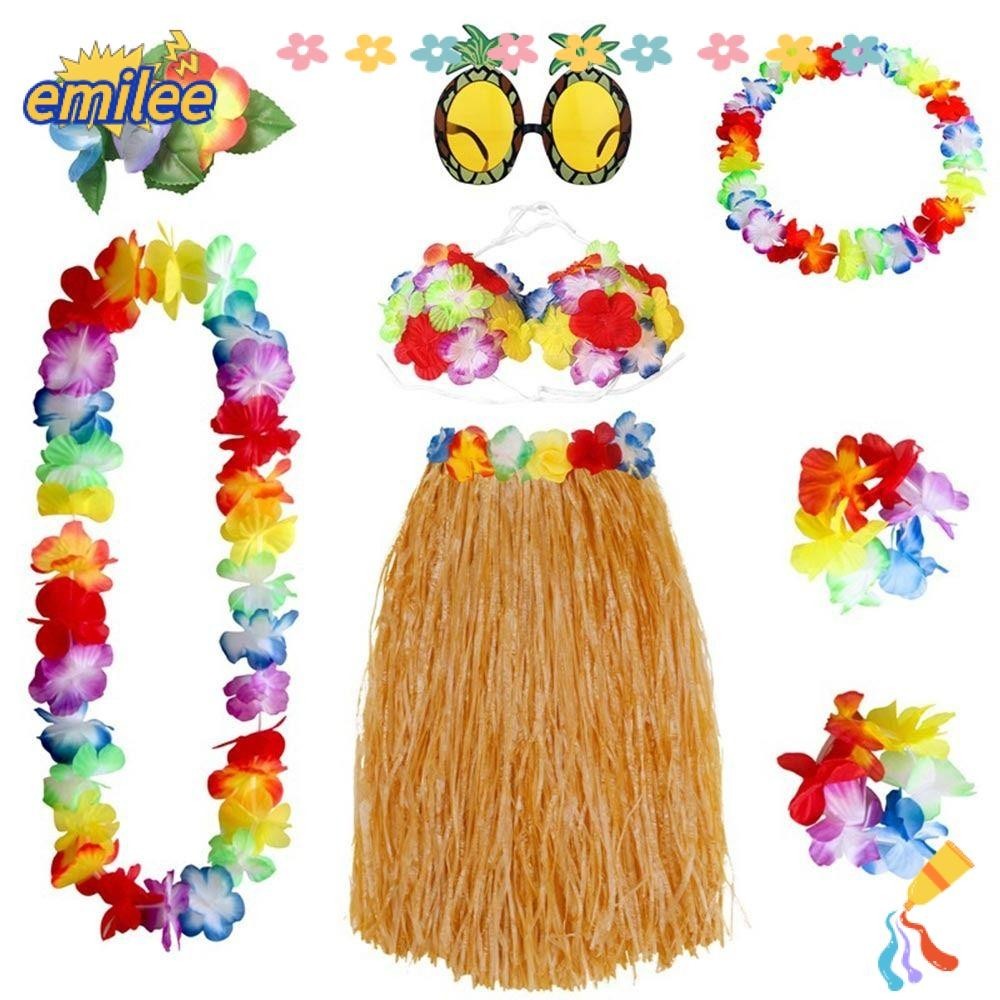 Emilee ชุดกระโปรงฮูลาฮูลาฮาวาย 8 ชิ้น ต่อชุด อุปกรณ์เสริม สําหรับ ...
