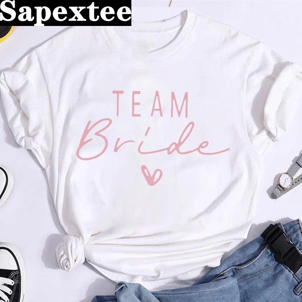 เสื้อยืดลําลอง แขนสั้น คอกลม ลาย Team Bride Bachelorette สีชมพู สีขาว ...