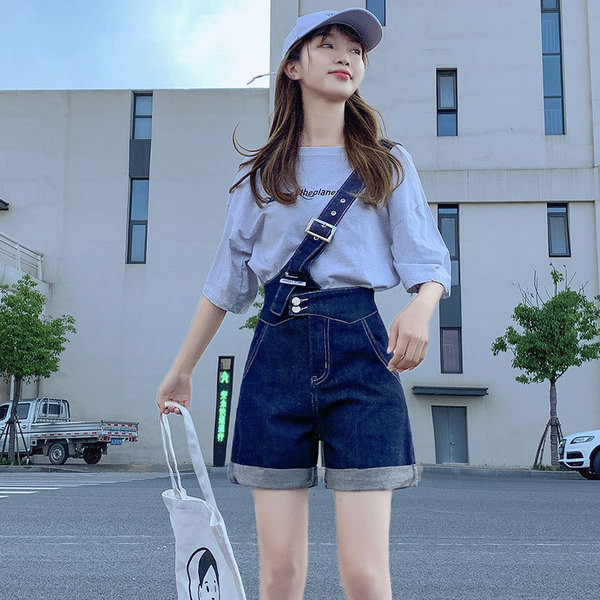 เอี๊ยมยีนส์ ชุดเอี๊ยม เอี๊ยม ฤดูร้อนบางสไตล์ Dark Blue Denim One ...