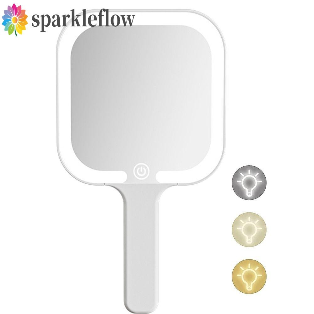 Sparkleflow กระจกแต่งหน้า LED, เติมแสง Hand-held Lighted Hand Mirror, Multi-Functional Square ...