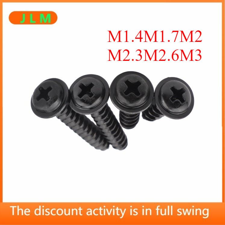 ((JLML) สีดํา M1.4 M1.7 M2M2.3 M2.6 M3 หัวกลมแบบไขว้พร้อมสกรูเกลียวปล่อยแบบแผ่น | Shopee Thailand