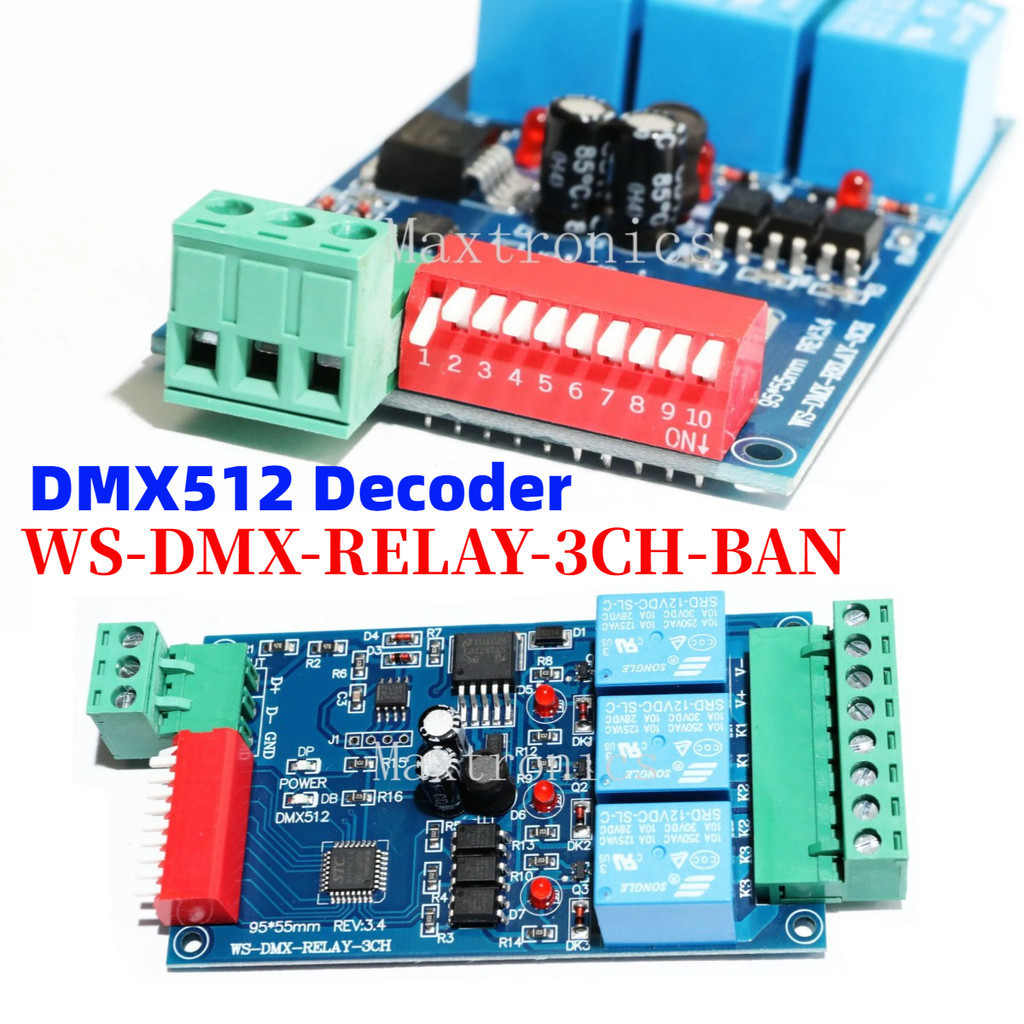 ใหม่ DC12V 3CH รีเลย์ Controller DMX512 ถอดรหัส WS-DMX-Relay-3CH-BAN ...