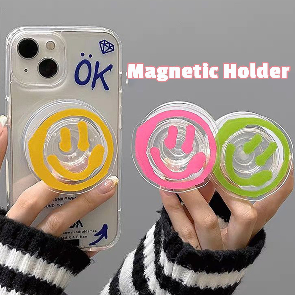 เกาหลี Graffiti น่ารักหน้ายิ้มแม่เหล็กโทรศัพท์ Griptok Grip Tok ขาตั้งโทรศัพท์ Griptok Grip Tok ...