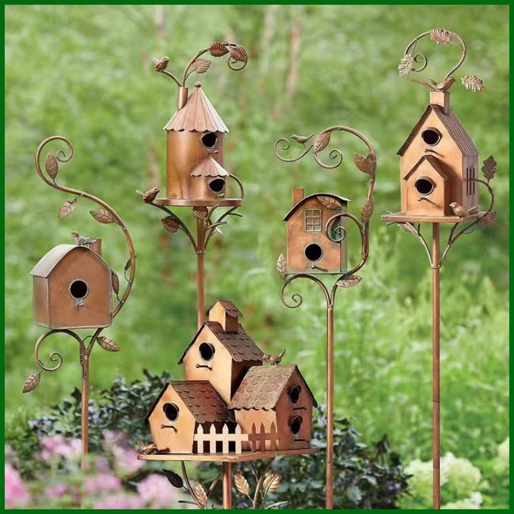 บ้านนกโลหะ Stake Bird Nest พร้อมเสาสวน Stakes Bird Cage Bird Resting ...