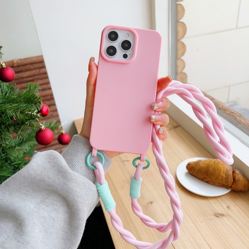 สีชมพูกันกระแทก Candy Lanyard กรณี IPhone 16 Pro Max 14 12 11 13 15 ...