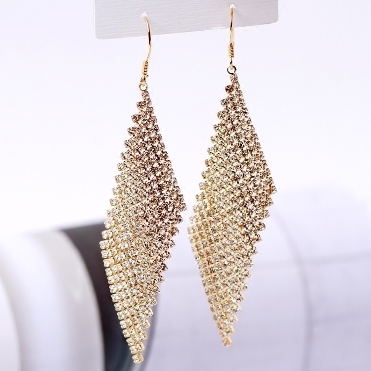 แบรนด์ยุโรป ต่างหูเพชรยาวเต็มรูปสี่เหลี่ยมขนมเปียกปูน ต่างหูแฟชั่น ...