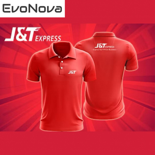 J & T Express JNT เสื้อโปโลแขนสั้นสำหรับพนักงานจัดส่งระบายอากาศความชื้น ...
