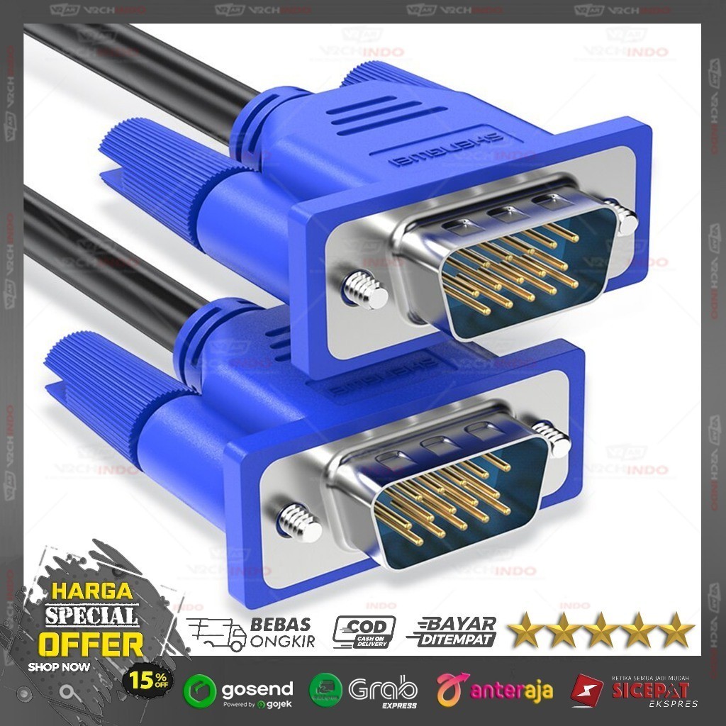 สาย VGA เป็น VGA Plong 150 ซม. / 1.5 เมตร VGA Male to VGA Male Gold ...