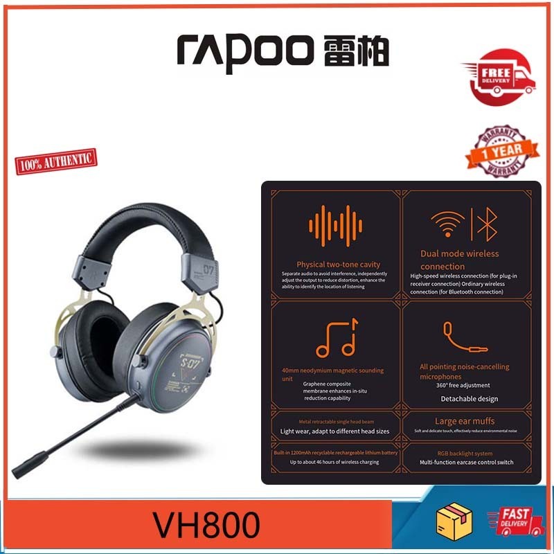 Rapoo VH800 หูฟังเกมมิ่งไร้สาย RGB ลดเสียงรบกวน โหมดคู่ สําหรับคอมพิวเตอร์ | Shopee Thailand