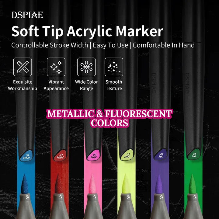 Soft Tip Acrylic Marker By DSPIAE ปากกาสี (Metallic & Fluorescent ...