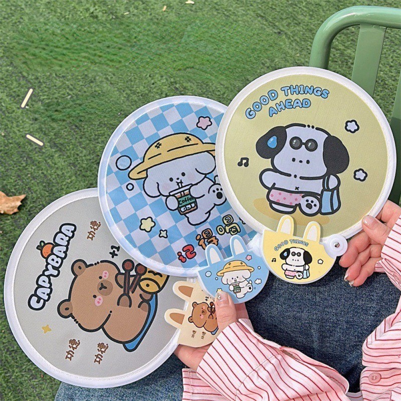 Capybara พัดลมทรงกลมพับได ้ แบบพกพา Summer Creative Hand Fan Cool Fresh ...