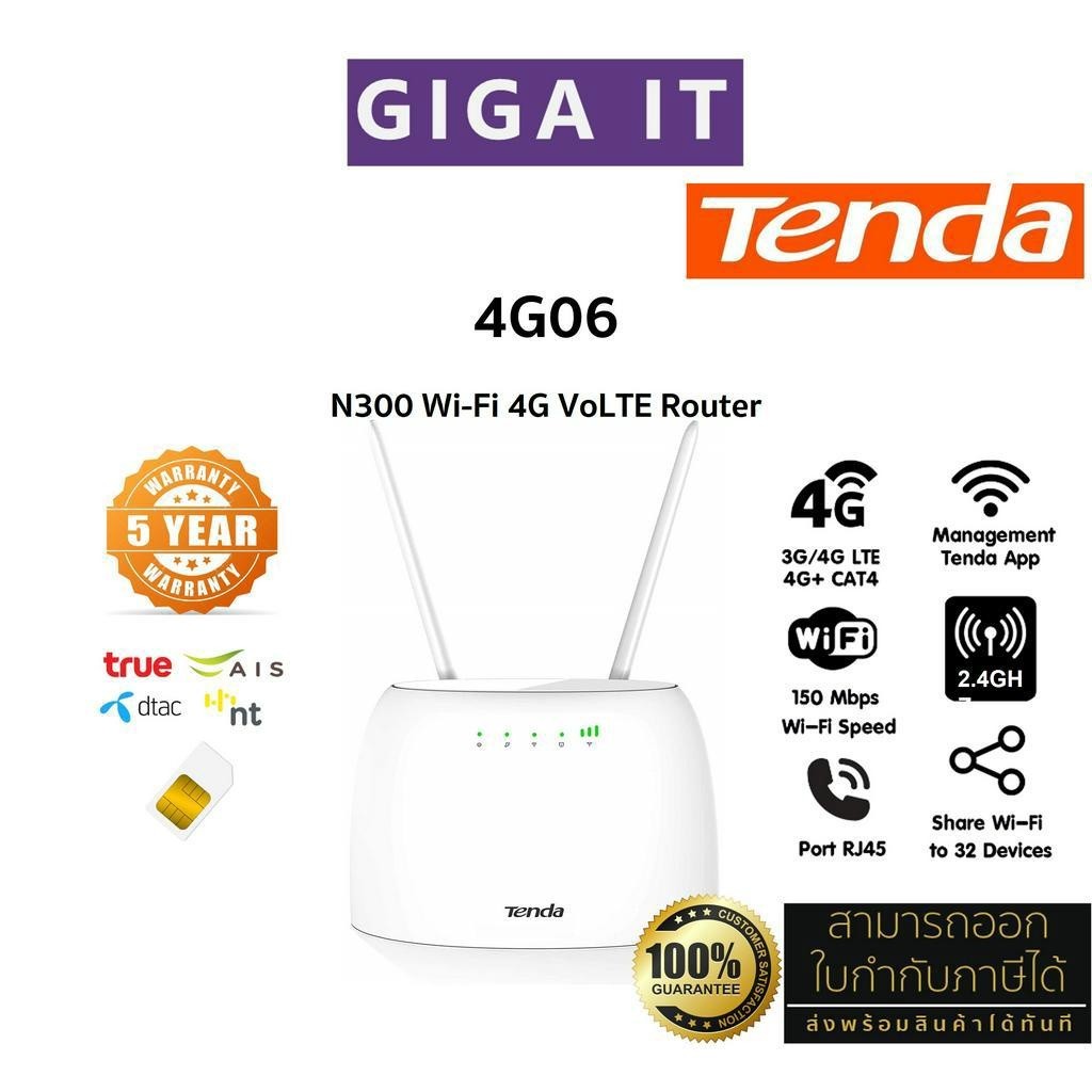 Tenda 4G06 พร้อมการใช้งาน VoLTE 4G Router เร้าเตอร์ใส่ซิมปล่อย WI-FI N300 รองรับซิมทุกเครือข่าย ...