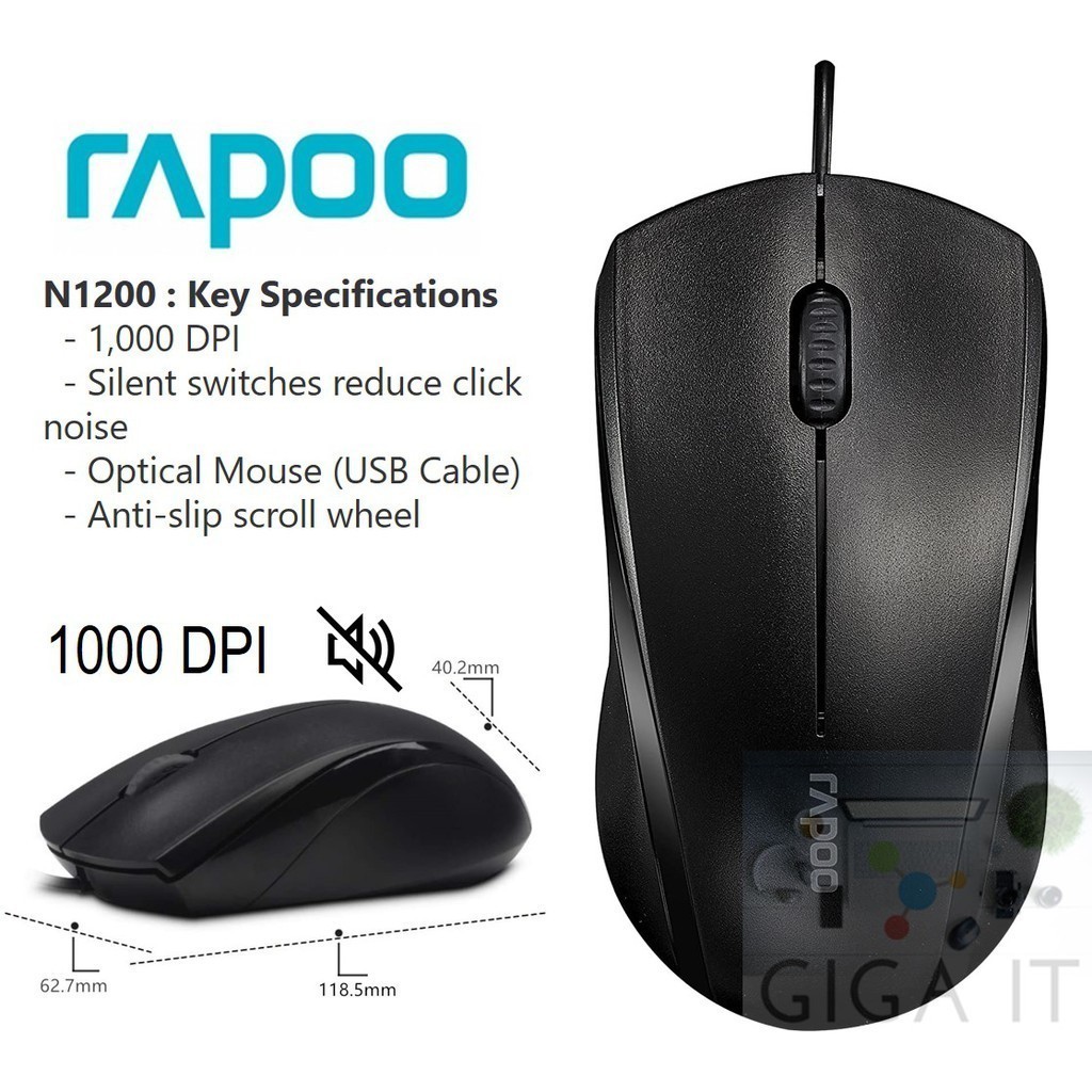 Rapoo N1200 USB Cable Optical Mouse (Black) ประกันศูนย์ฯ 2 ปี | Shopee ...