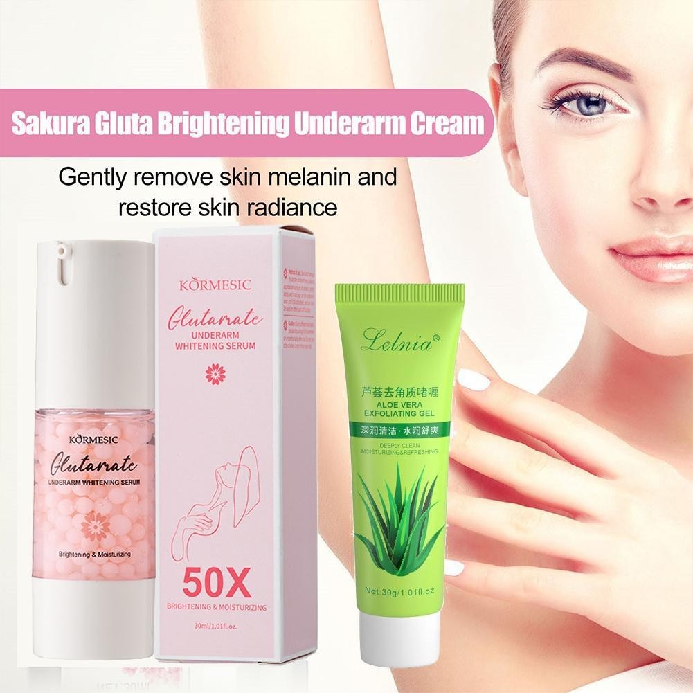 Kormesic Exfoliating Gel + Sakura Gluta Brightening Underarm Cream 30g Glutathione Moisturizing ...