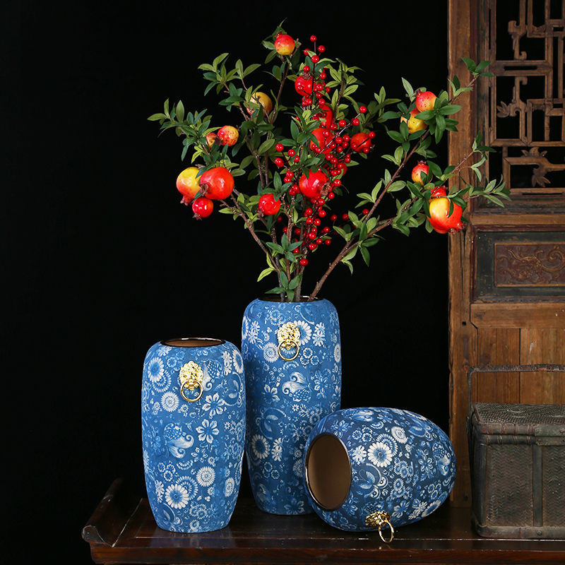 Boseli Jingdezhen BOSELI Blue White Winter Melon Gold Ring แจกันเซรามิก ...