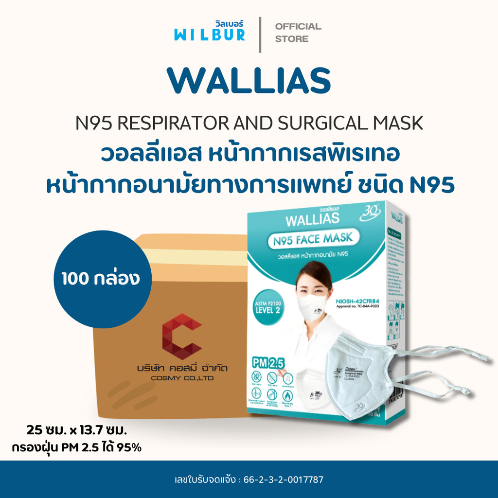 [ยกลัง 100 กล่อง] หน้ากากอนามัยทางการแพทย์ ชนิด N95 ยี่ห้อ WALLIAS Diode (แมสที่ป้องกันสูงที่สุด ...