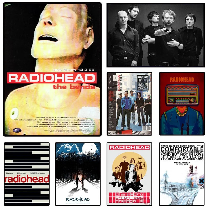 Radiohead Rock Band เพลงปก Retro นักร้องโปสเตอร์และพิมพ์ผ้าใบพิมพ์ Wall ...